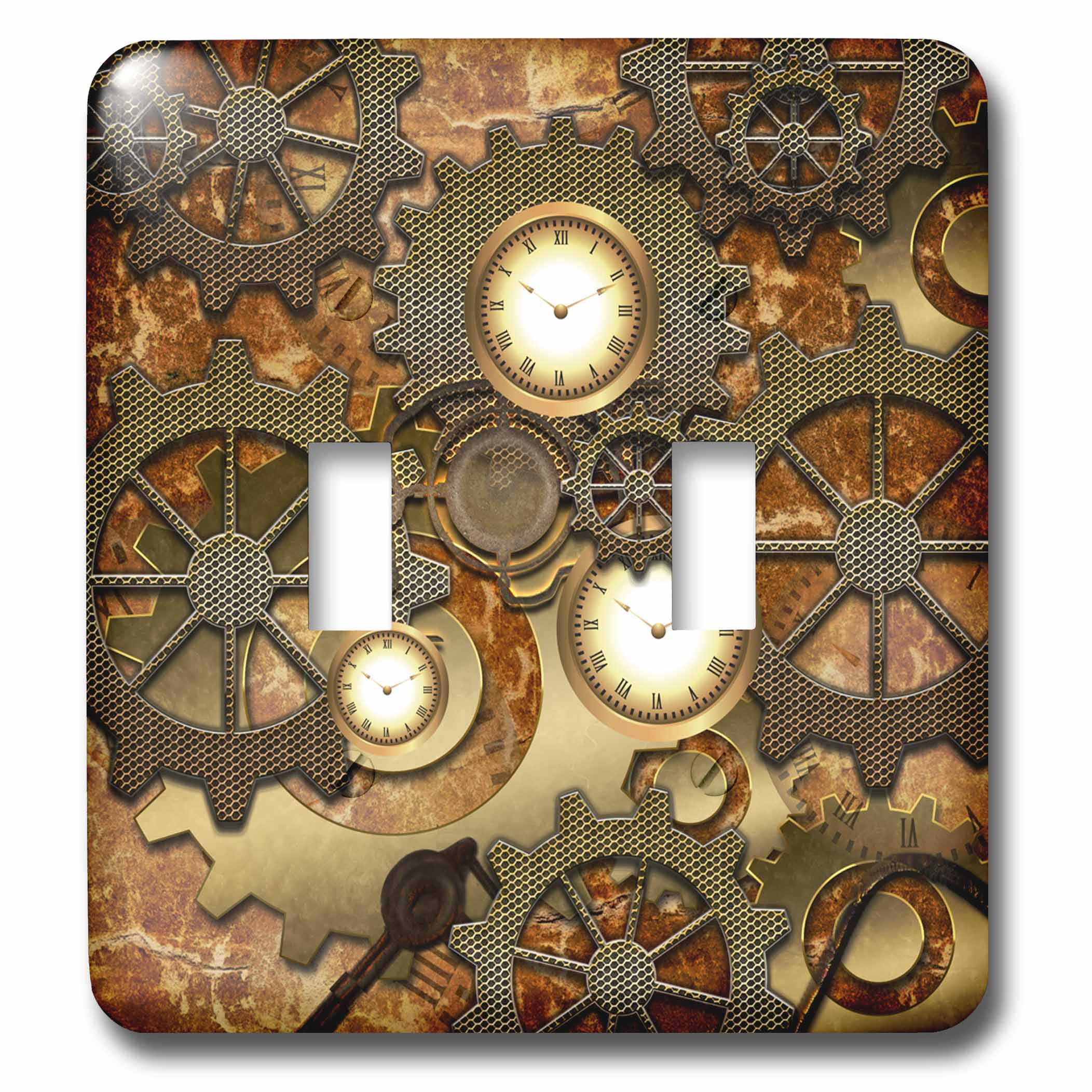 3dRose Steampunk clocks gears in golden design - Double Toggle Switch ...