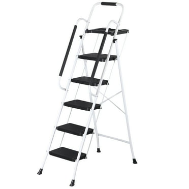 HBTower Folding 5-Step Ladder with Handrails and Tool Tray, Anti-Slip ...