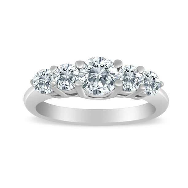 Sk Jewel - 1.00ctw Diamond Five Stone Graduated Ring in 14k White Gold ...