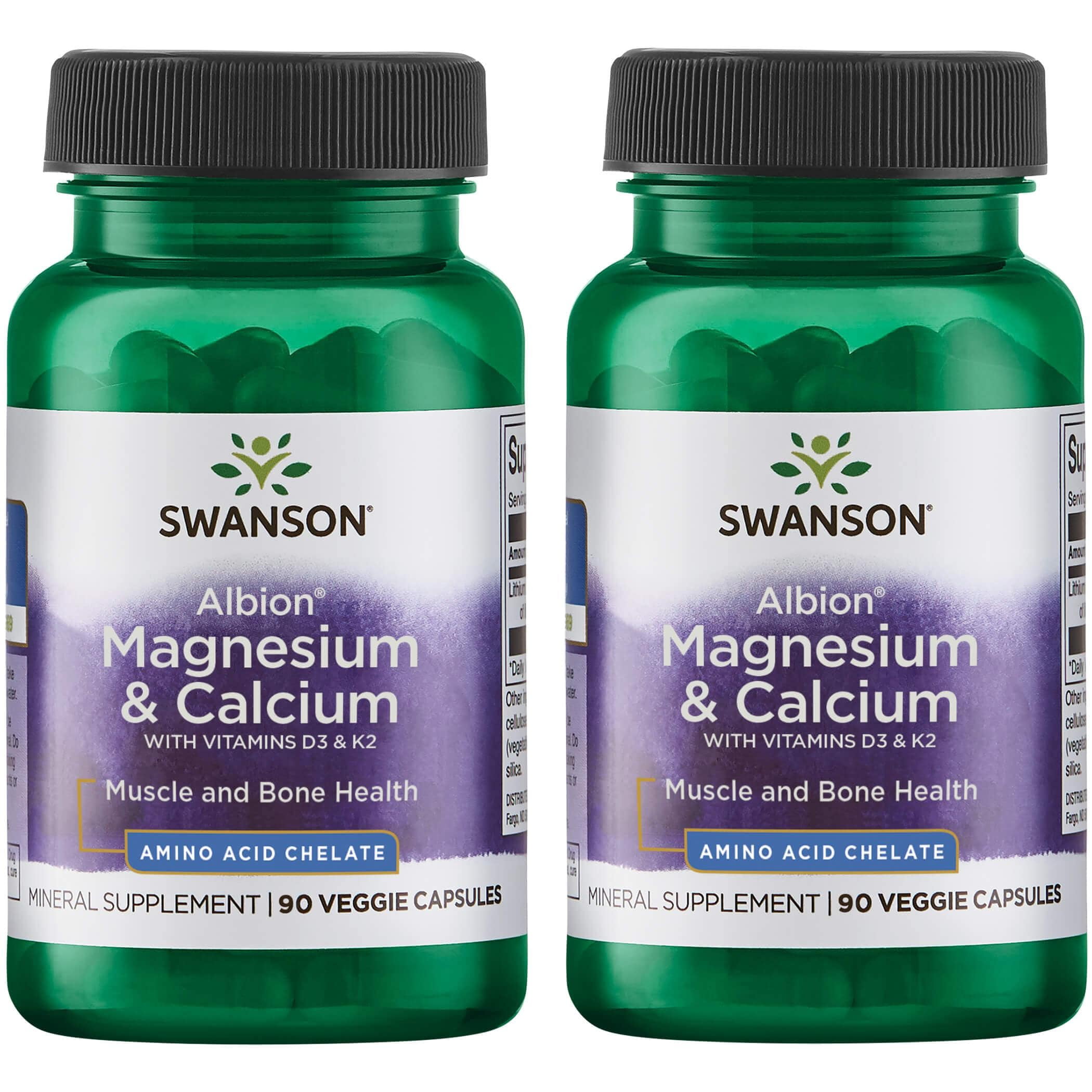 Swanson Albion Magnesium & Calcium with Vitamins D3 & K2 90 Veg Caps 2 ...