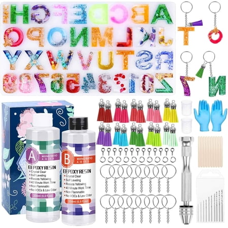 Resin Keychain Molds, Silicone Resin Kit with Alphabet Mold, Epoxy ...