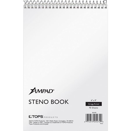 Ampad Steno Notebook, 6 X 9 Inches, White Paper, Gregg Ru, White Cover ...