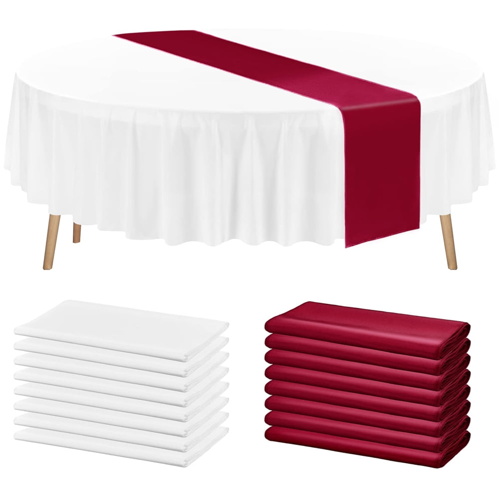 Pesonlook 16 Pieces Burgundy Tablecloth Satin Table Runner Set 12x108 ...