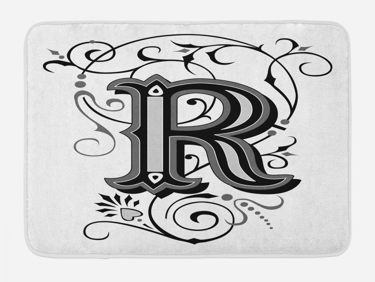Letter R Bath Mat, Baroque Antique R Typography with Old Fashion ...
