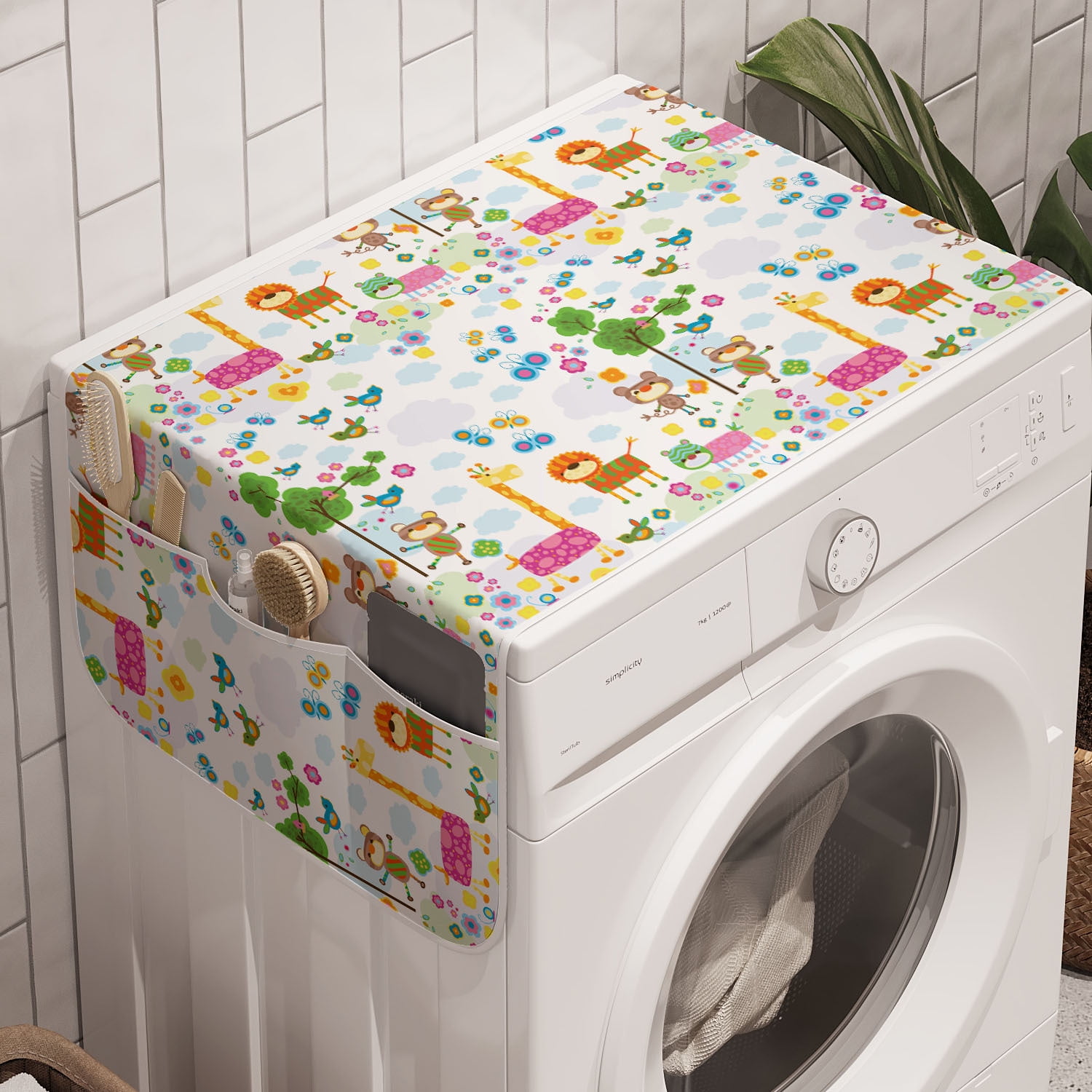 Nursery Washing Machine Organizer, Floral Background with Funny and ...