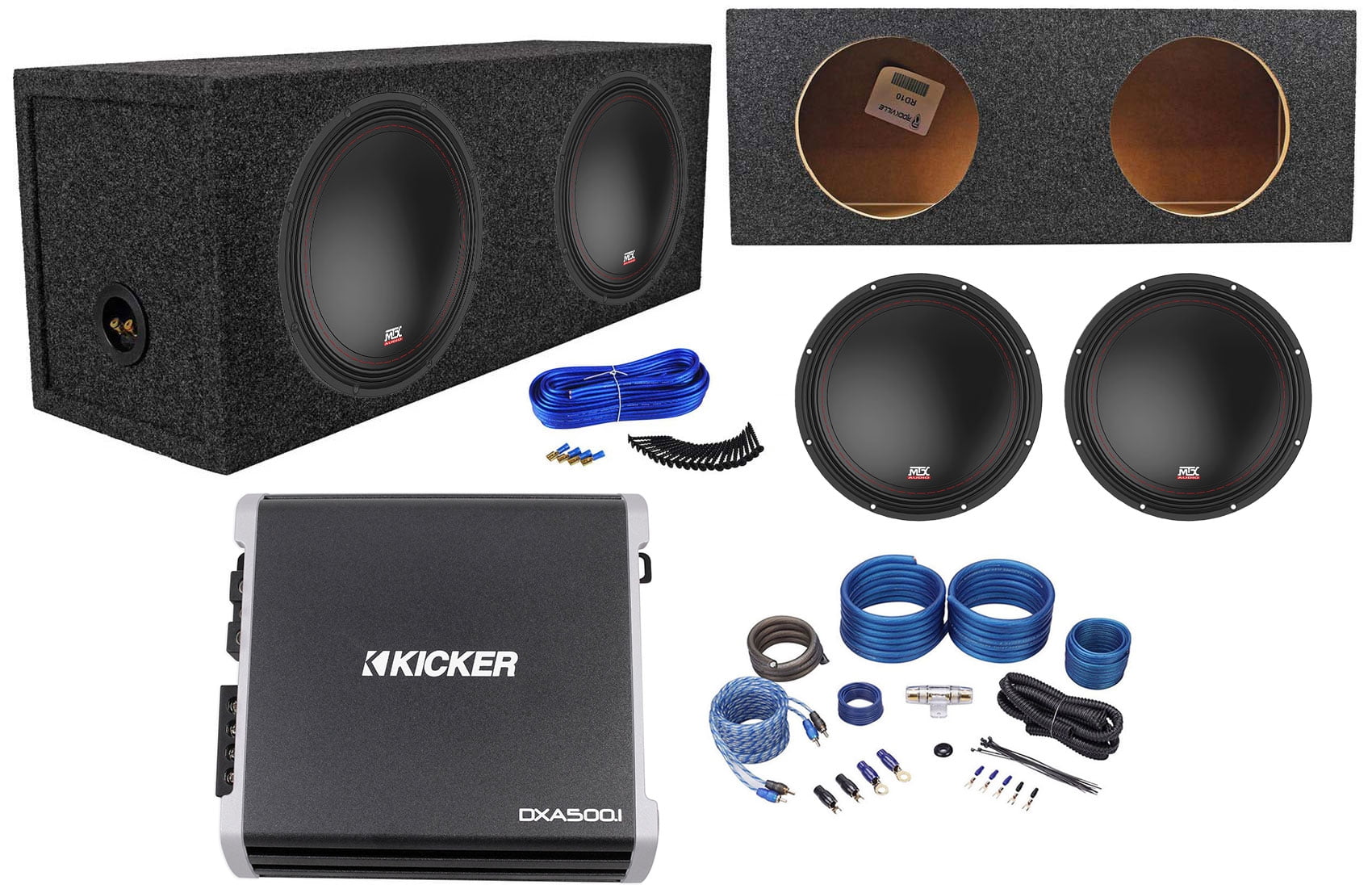 (2) MTX 3510-04 10" 1000w Subwoofers+Sealed Sub Box+Kicker Mono ...