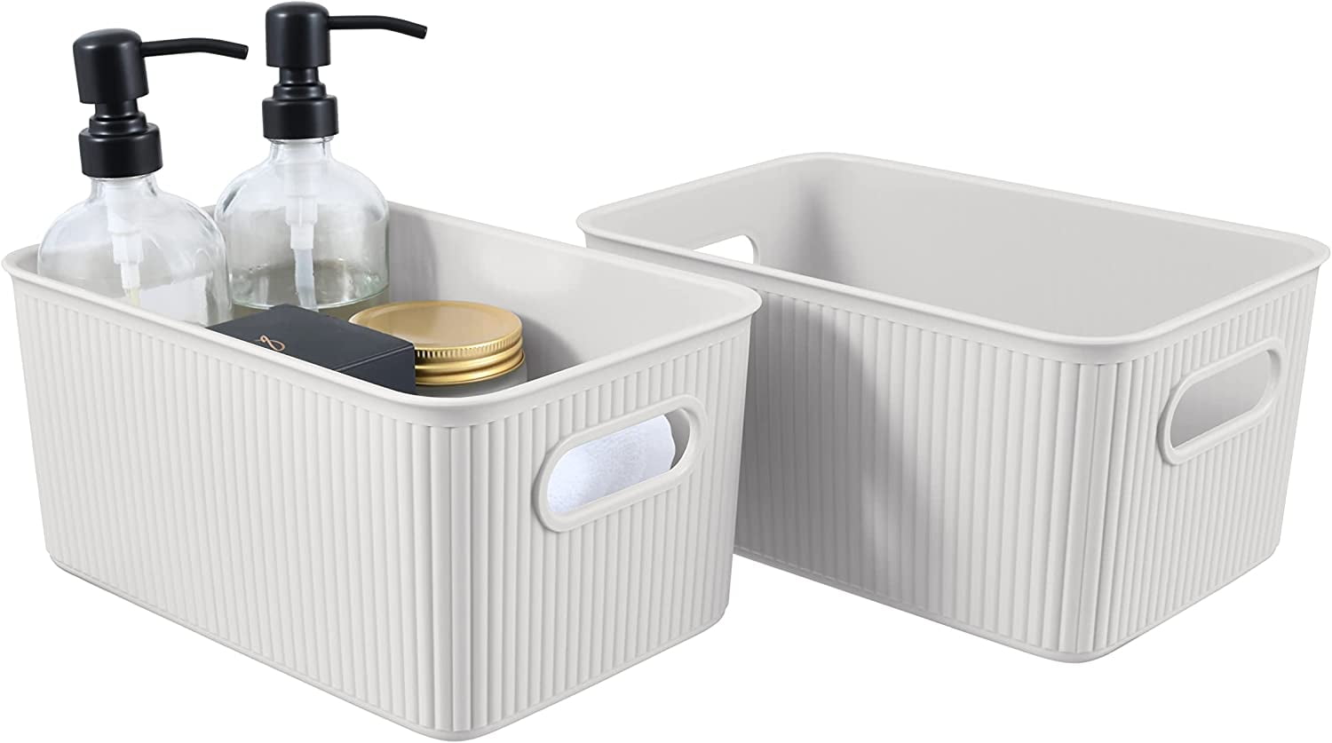 Superio 5L Small Ribbed Storage Bin- Plastic Storage Bin (2 Pack, White ...