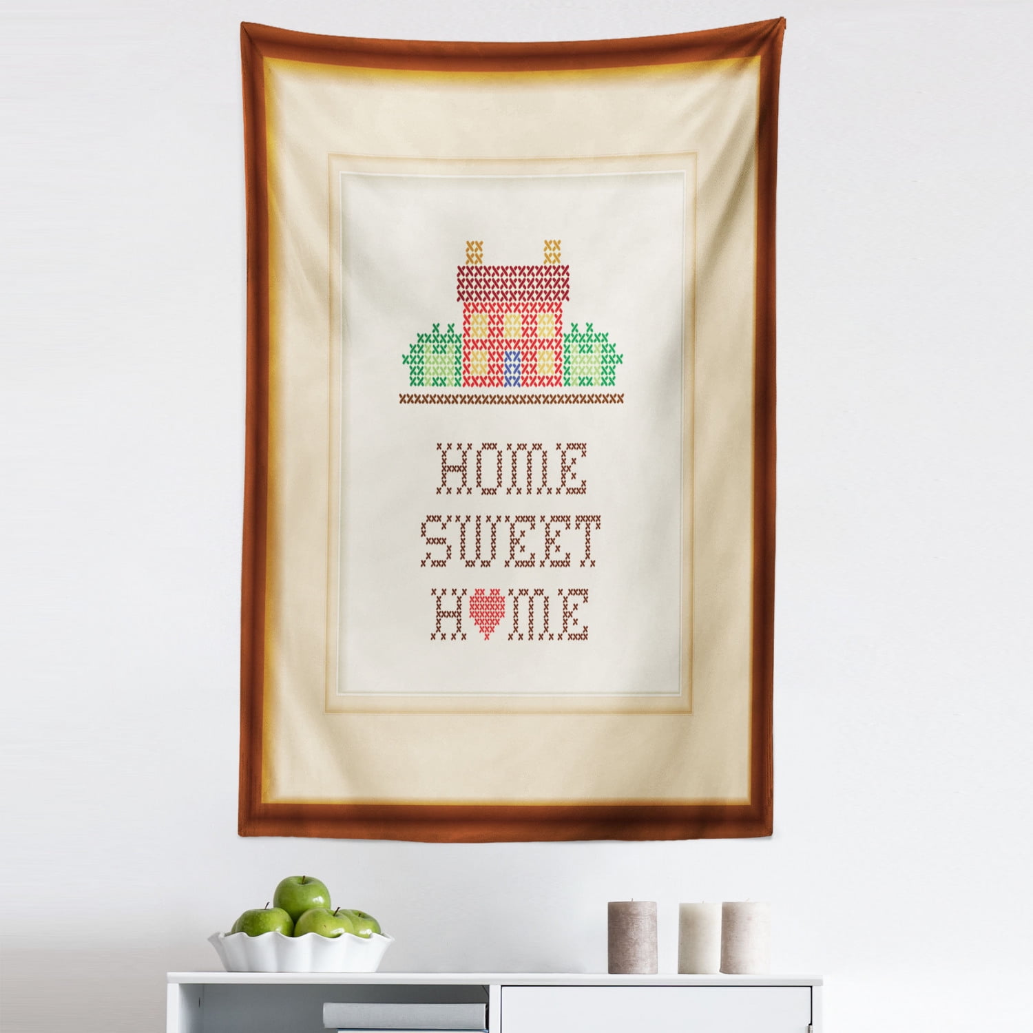 Saying Tapestry, Handcraft Look House with Garden Illustration in ...