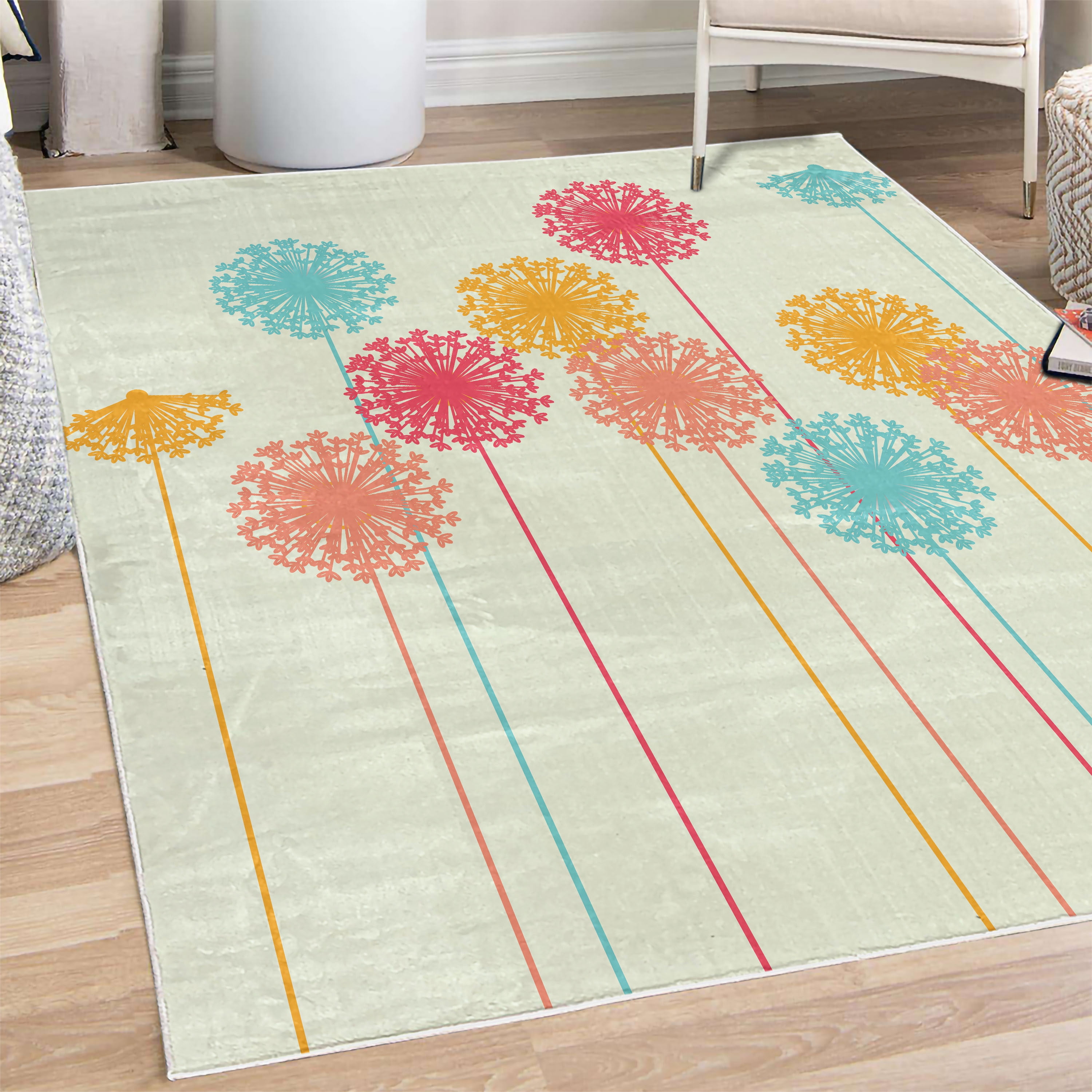 Dandelion Decorative Rug, Abstract Wildflower Silhouettes Botanical ...