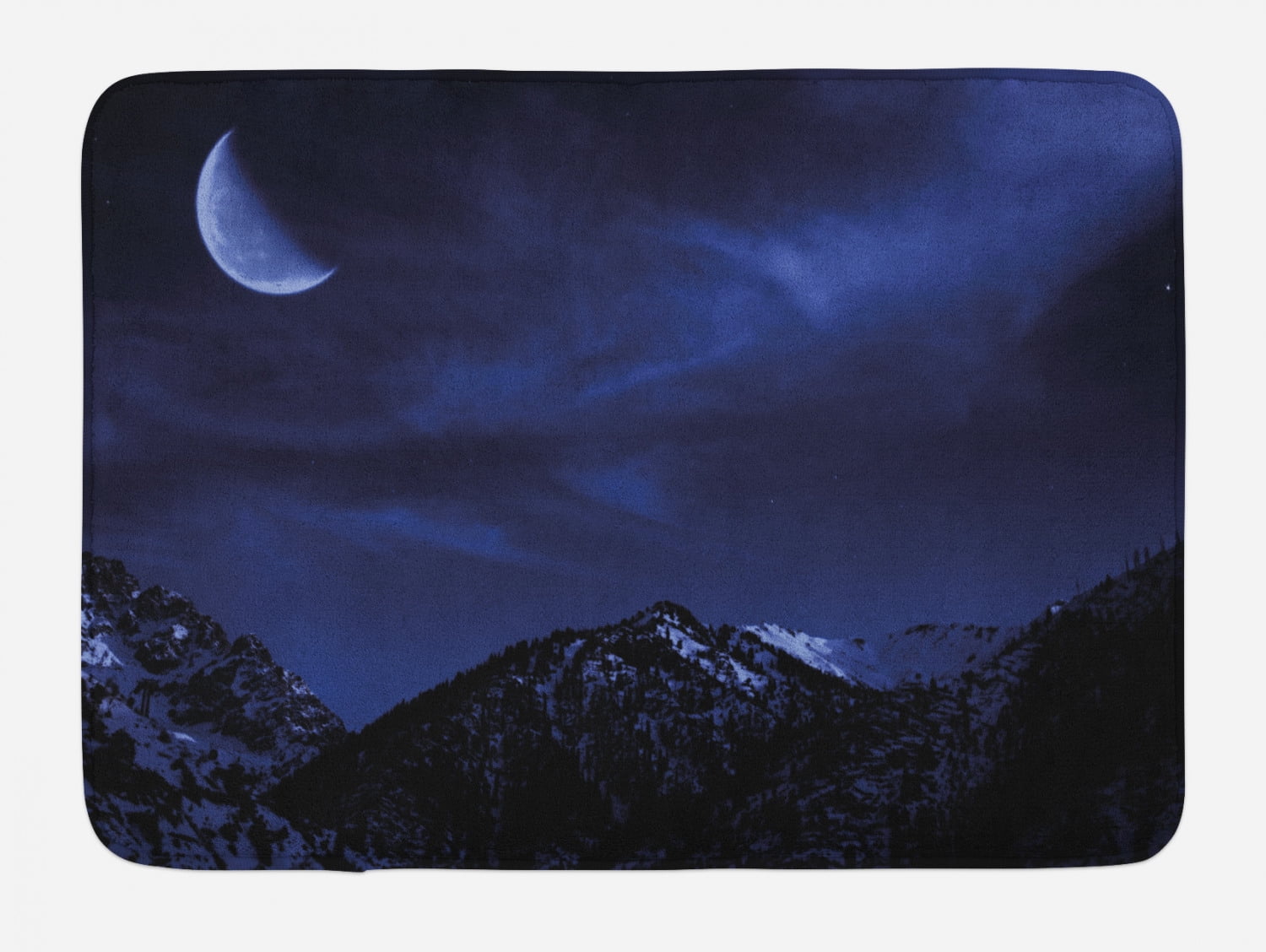 Night Bath Mat, Snow Covered Mountain Peaks Winter Trees Scenic ...