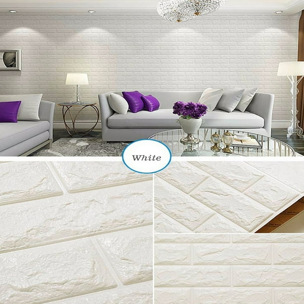 FUTATA PE Foam Self Adhesive 3D Wall Stickers Wallpaper Embossed Brick ...
