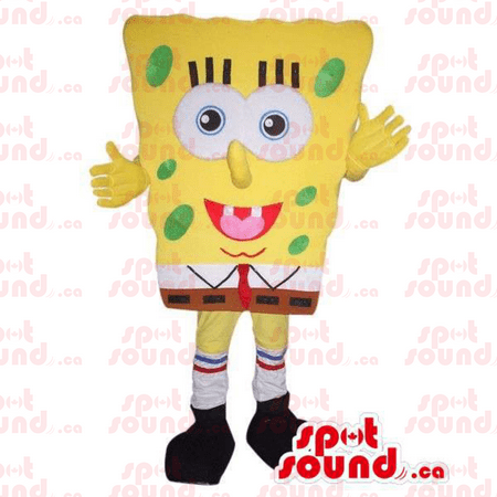 Sponge Bob Cartoon Character SPOTSOUND Mascot With Green Dots - Mascots ...
