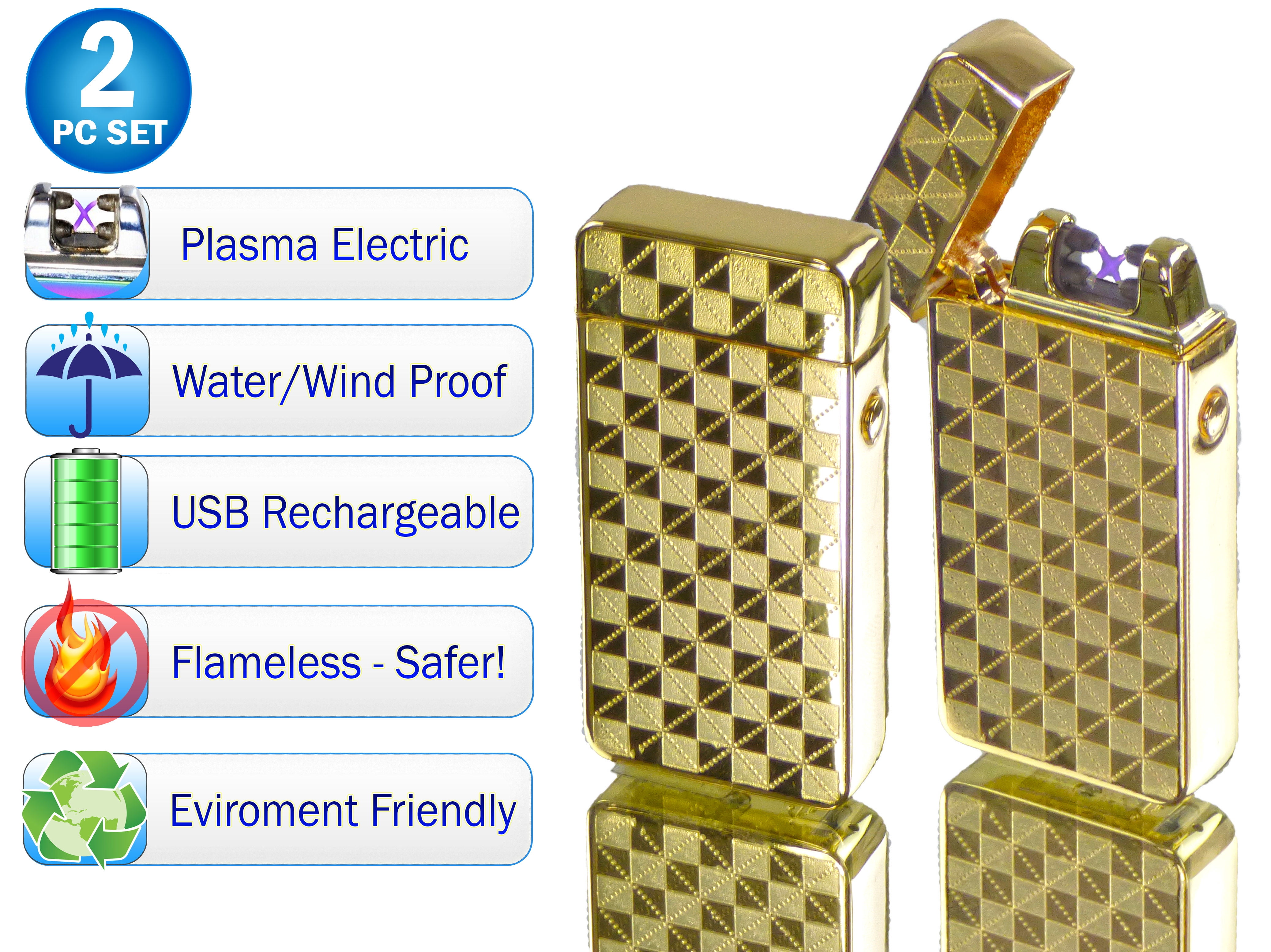 2pc Tac Plasma Lighter Dual Arc Tactical Beam - USB Rechargable ...