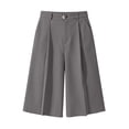 BLVB Bermuda Shorts for Women Knee Length Pleated High Waist Wide Leg ...