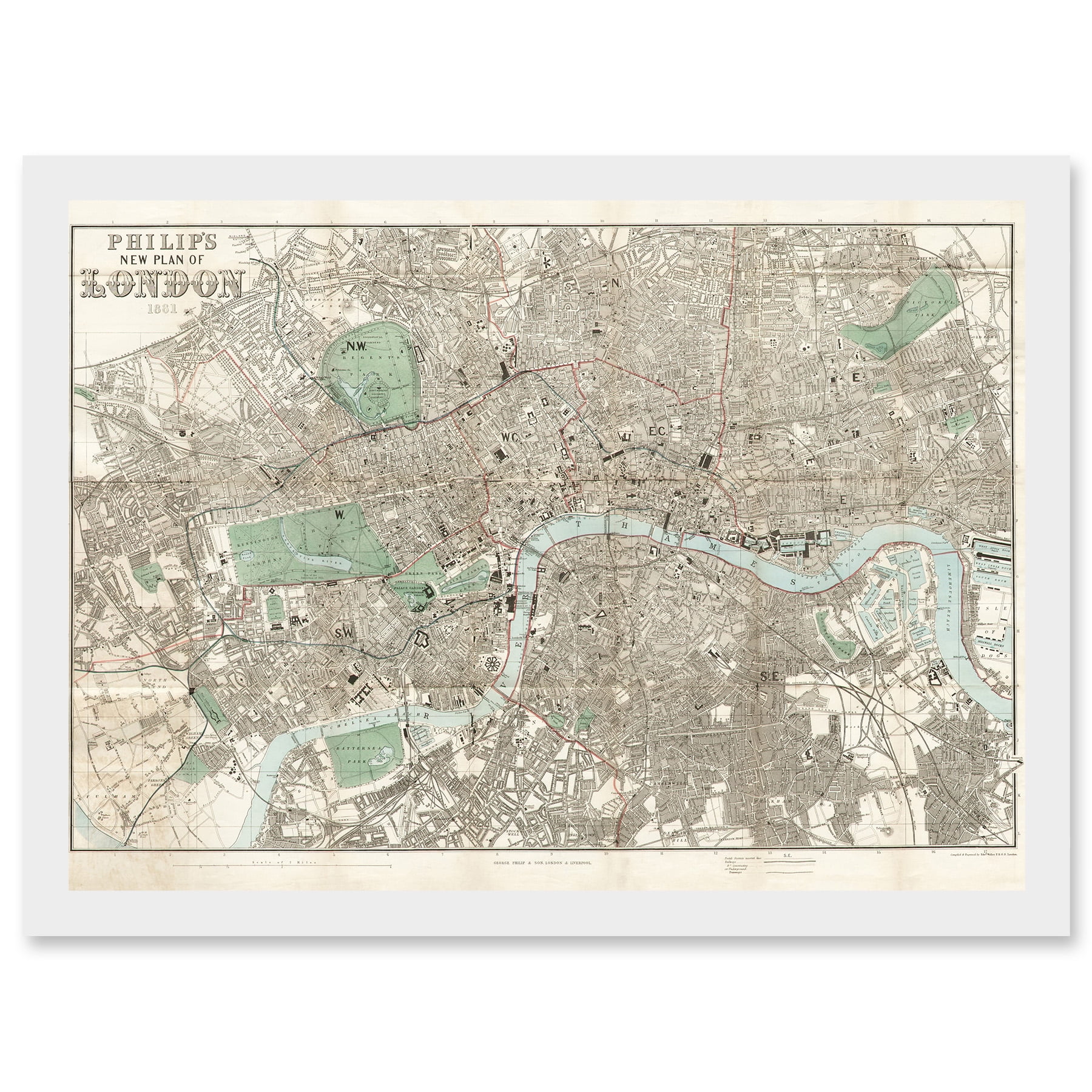 Map Philip 1881 London City England New Plan Chart Artwork Framed Wall ...