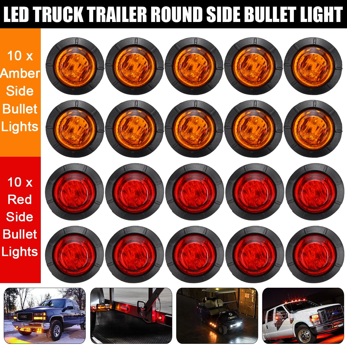 20x 3/4 in' Round LED Light Front Rear Side Marker Indicators Light for ...