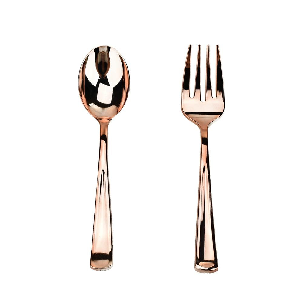 Disposable Party Serving Spoon and Fork, Rose Gold, 10-Inch, 2-Piece ...