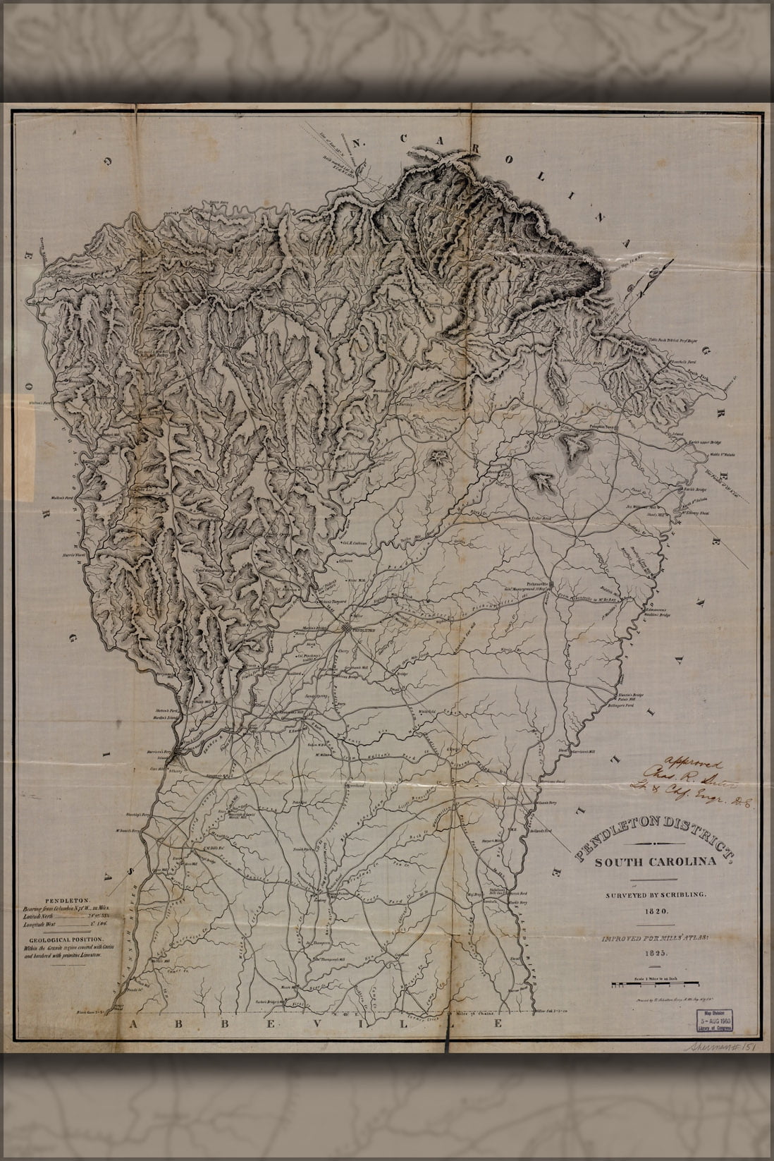24"x36" Gallery Poster, map of Pendleton District South Carolina 1820 ...