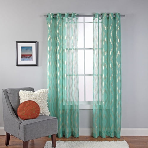 Delancey Metallic Print Sheer Grommet Window Panel - Walmart.com ...