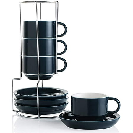 SWEEJAR Porcelain Espresso Cups with Saucers, 4 Ounce Stackable ...