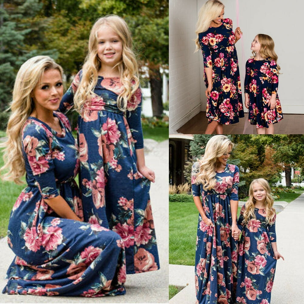 Family Dress Mother and Daughter Matching Floral Womens Girls Long Maxi ...
