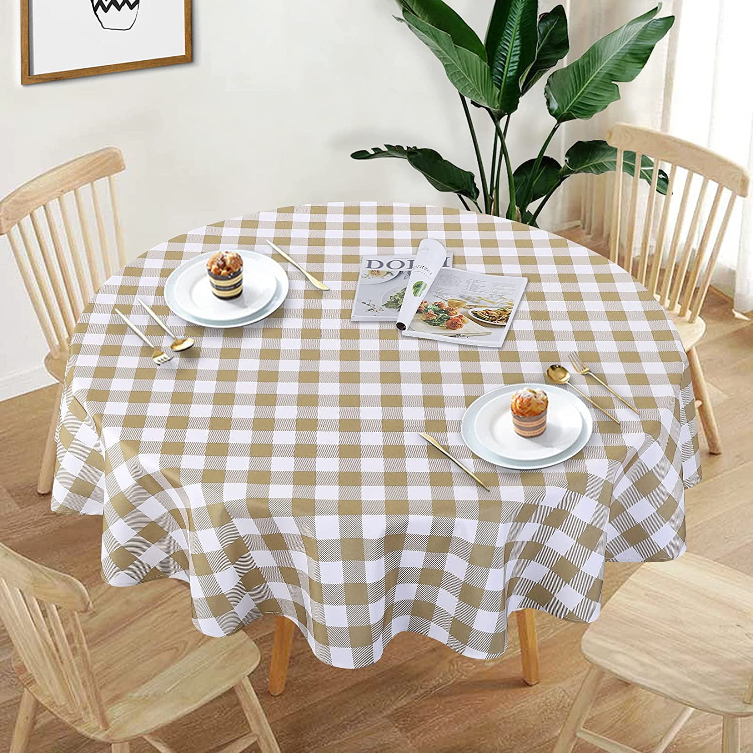 Yesfashion Gingham Checkered Tablecloth, Waterproof Washable Buffalo ...