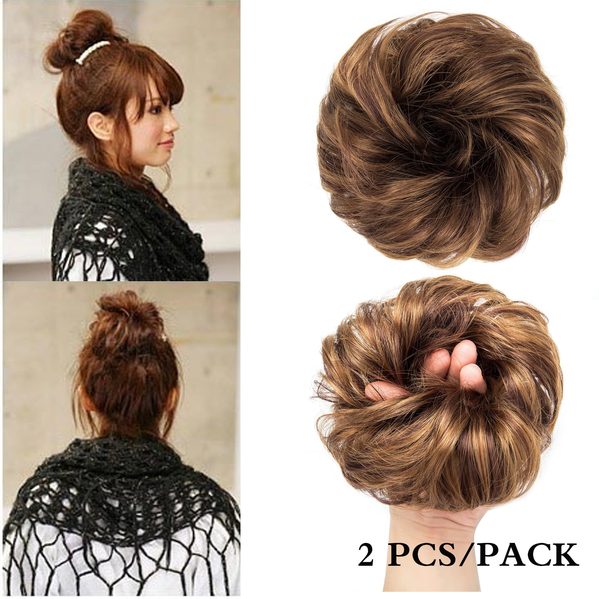 2pcs Hair Bun Updo Hairpiece Wavy Curly Messy Donut Chignons Hair Piece ...