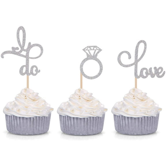 36 Pack Bridal Shower Cupcake Toppers Glitter Diamond Ring, Love I Do ...