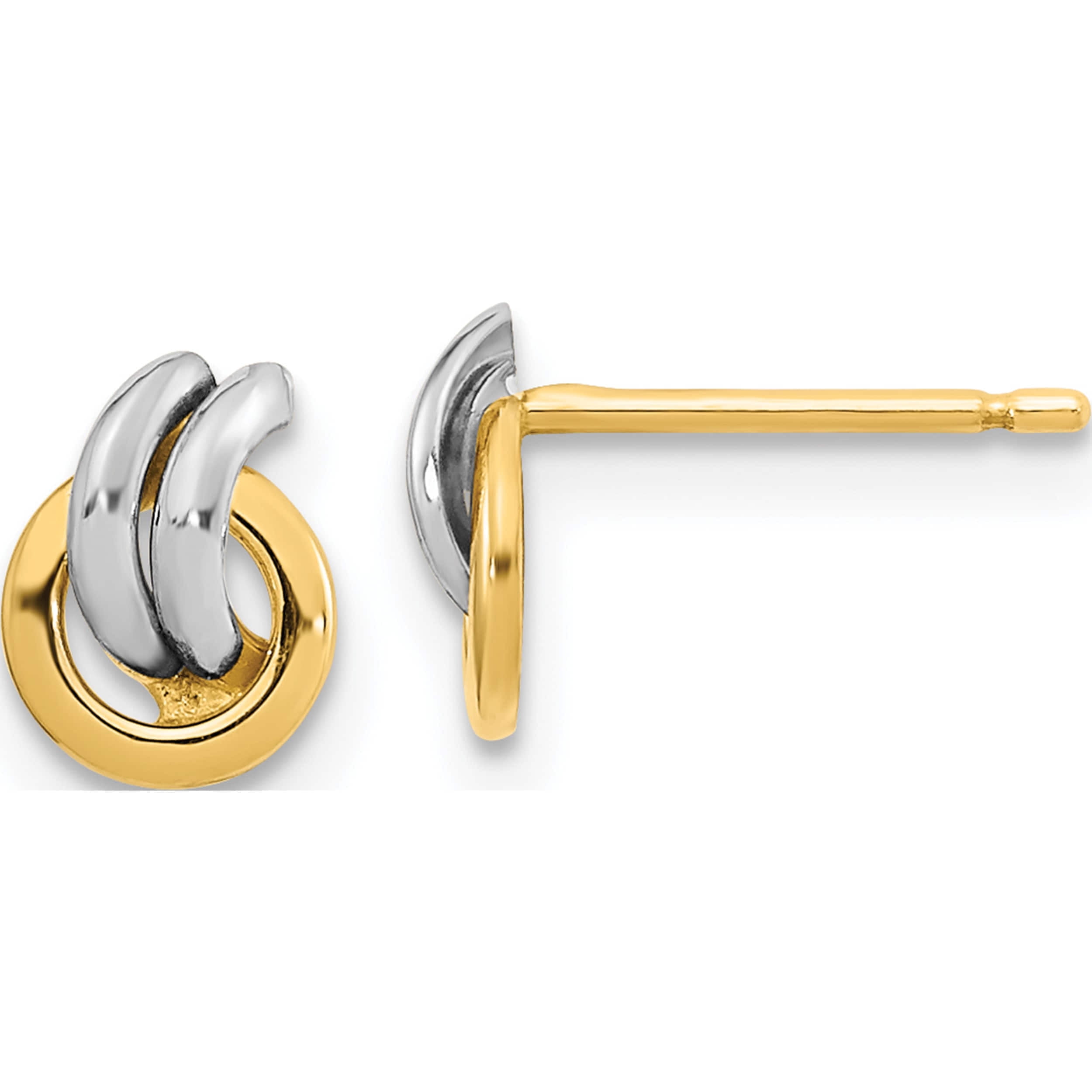 14K Yellow & Rhodium Polished White Open Circle Post Earrings (7.25 X 5 ...