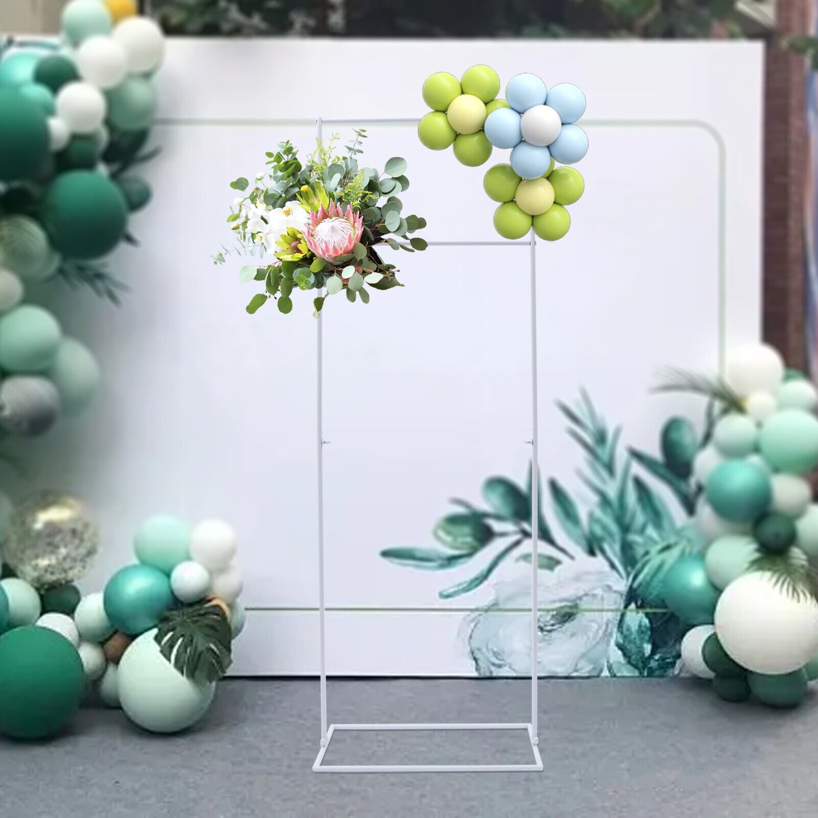 White/Golden Wedding Arch Rectangle Backdrop Stand Iron Balloon Flower ...