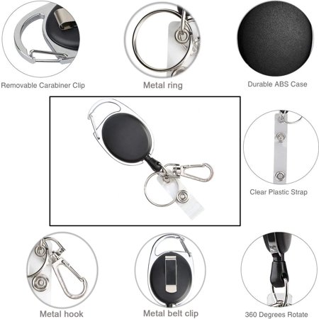 Pack of 05 - Black Retractable Reel Pull Key ID Tag Belt Chain Holder ...