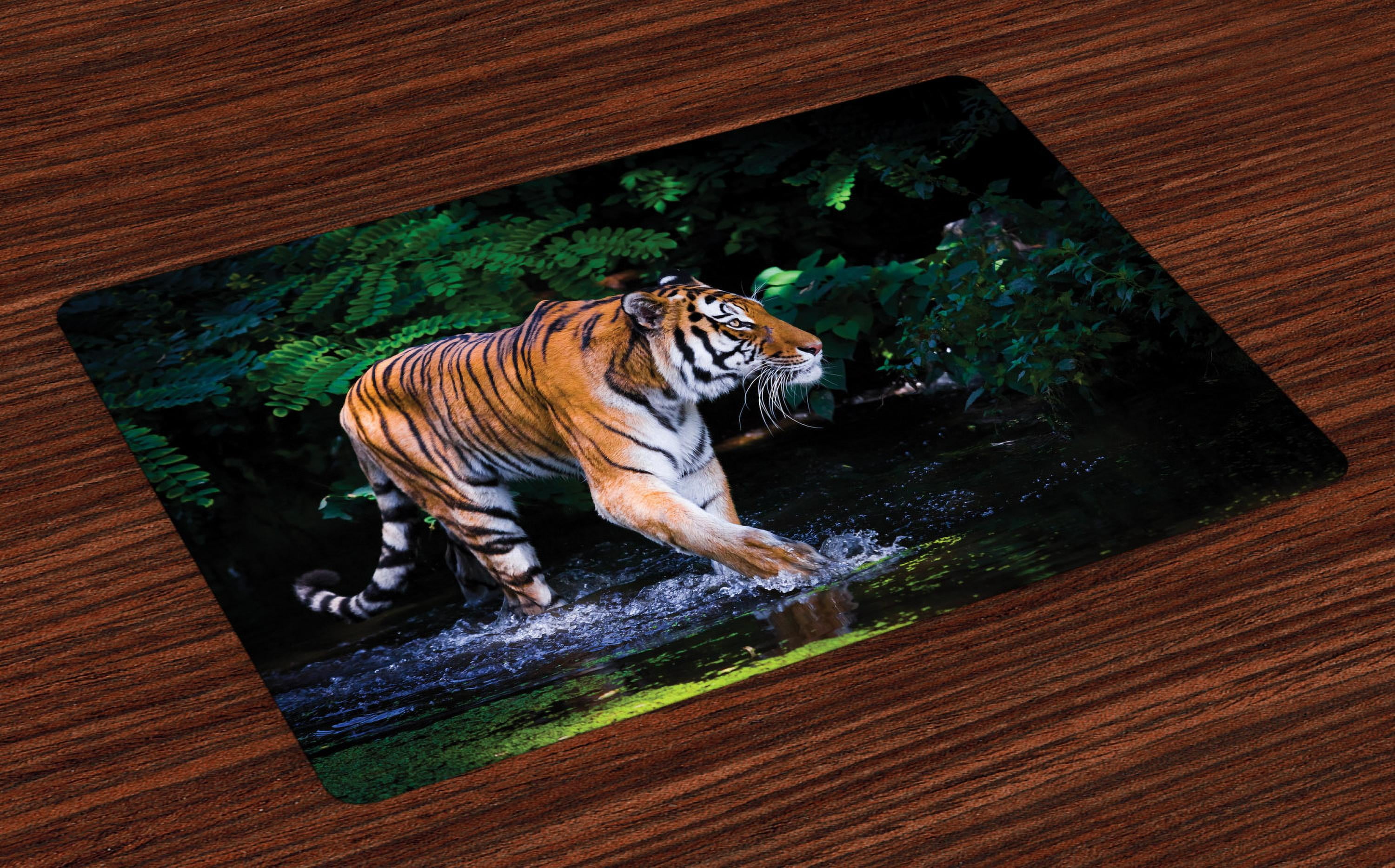Ambesonne Tropical Place Mats Set of 4, Wild Jungle Tiger Tree ...