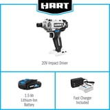 HART 20-Volt Cordless Impact Driver Kit, (1) 1.5Ah Lithium-Ion Battery ...
