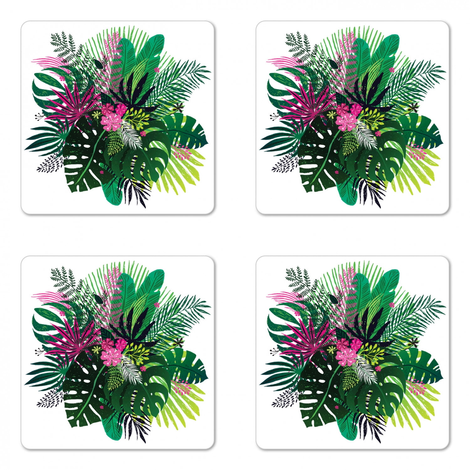 Philodendron Coaster Set of 4, Exotic Bouquet of Tropical Plants Leaves ...