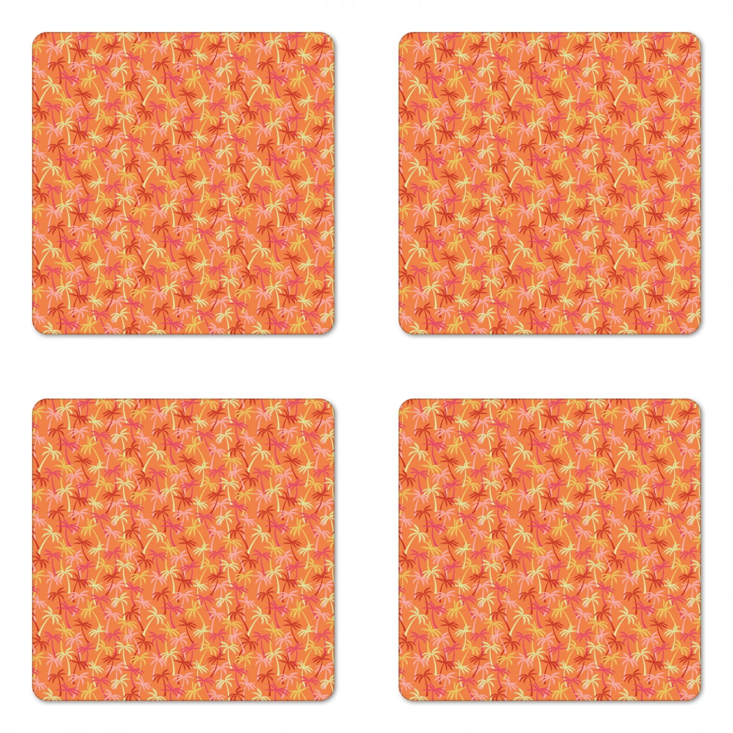 Tropical Coaster Set of 4, Coconut Palm Trees Summer Beach Exotic ...