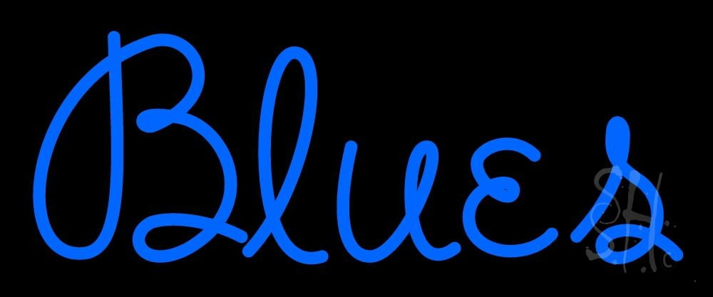 Cursive Blue Blues LED Neon Sign 6" Tall x 15" Wide - inches Black ...
