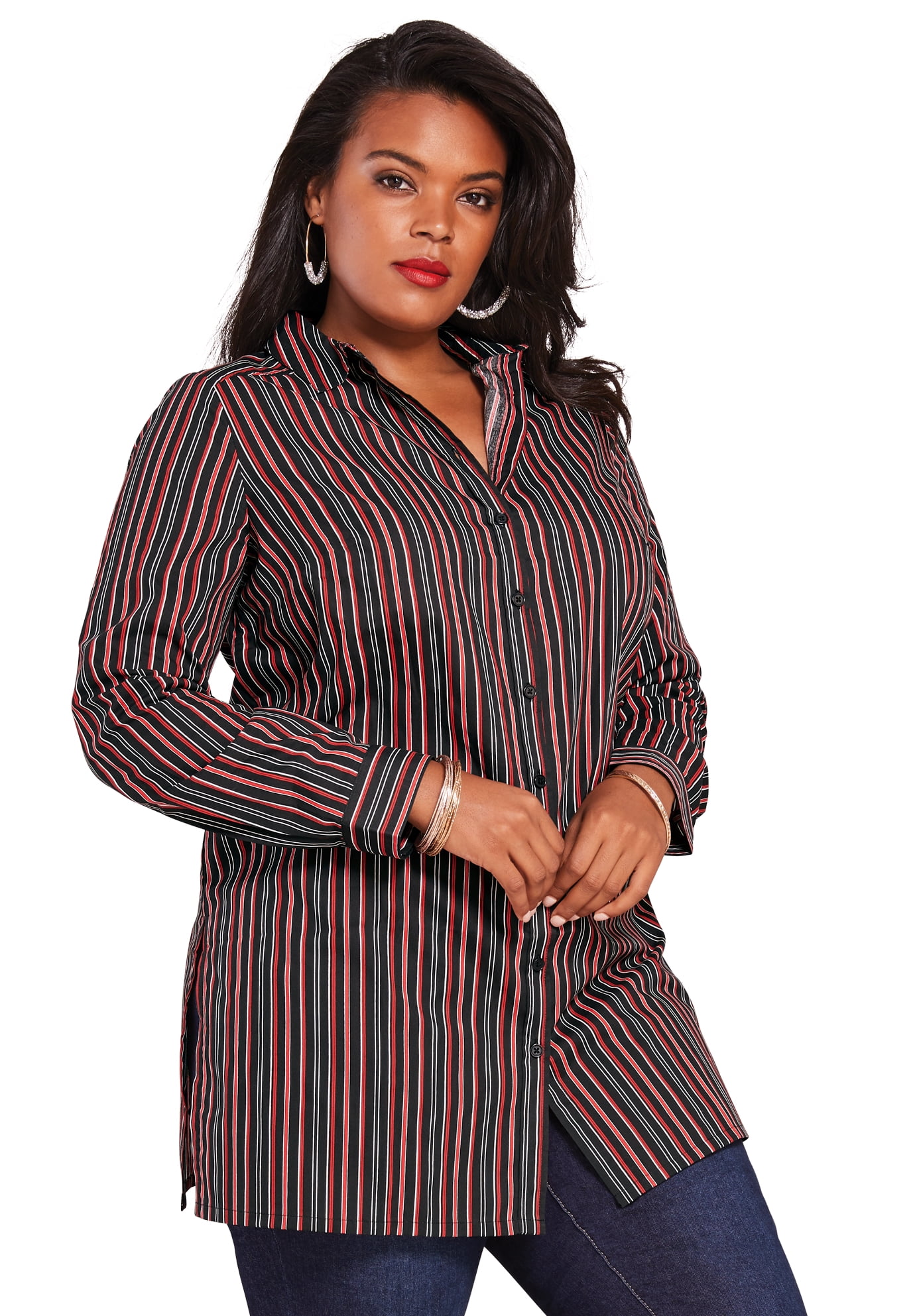 Roaman's Women's Plus Size Kate Tunic Big Shirt Button Down Tunic Shirt ...