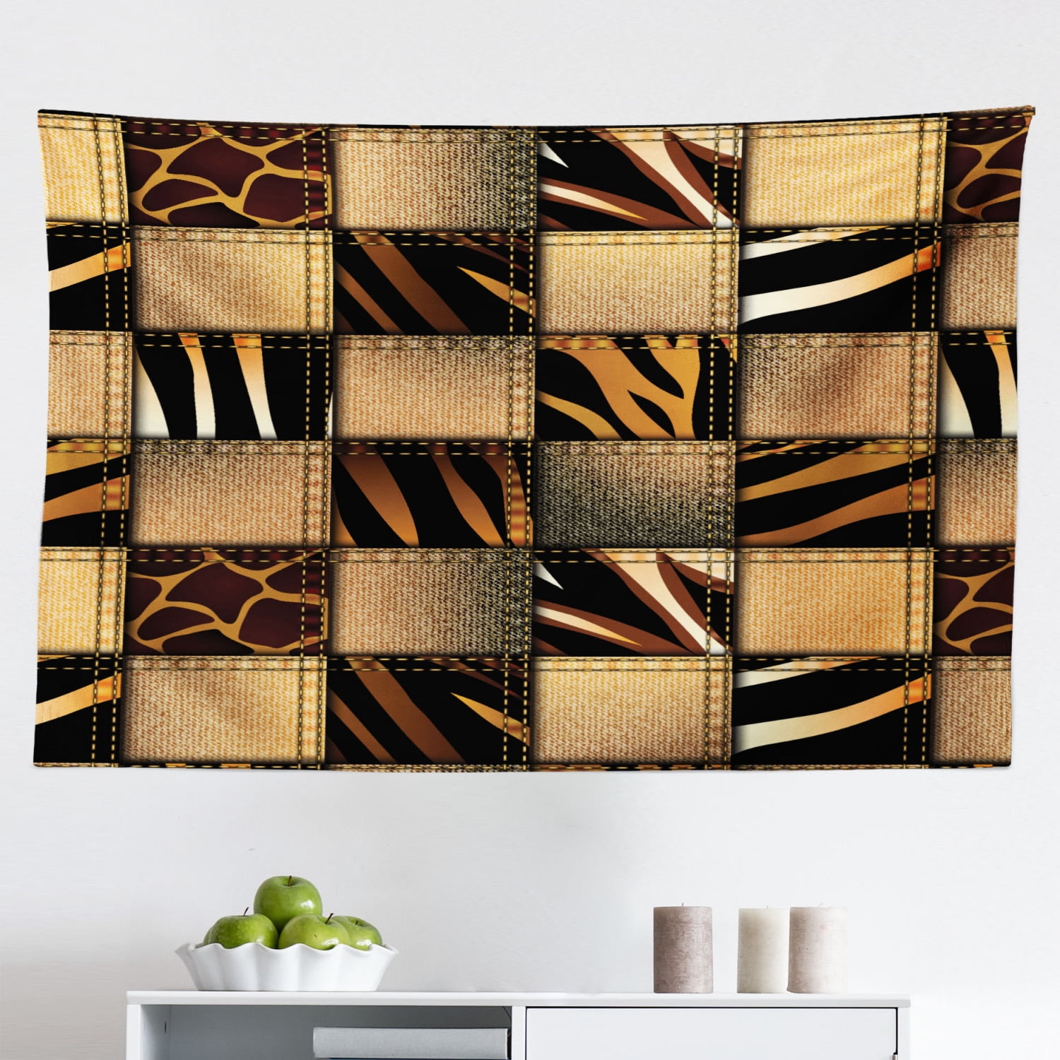 Safari Tapestry, Jeans Denim Patchwork in Safari Style Wilderness ...
