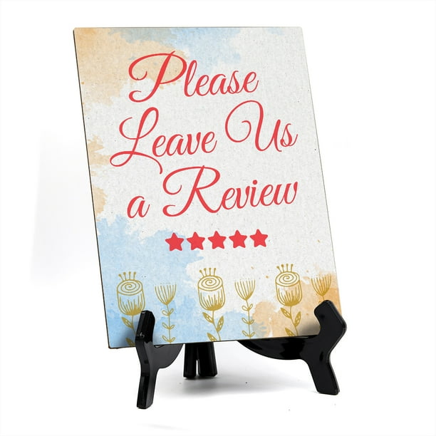 Signs ByLita Please leave us a review, Blue Watercolor Table Sign (6 x ...