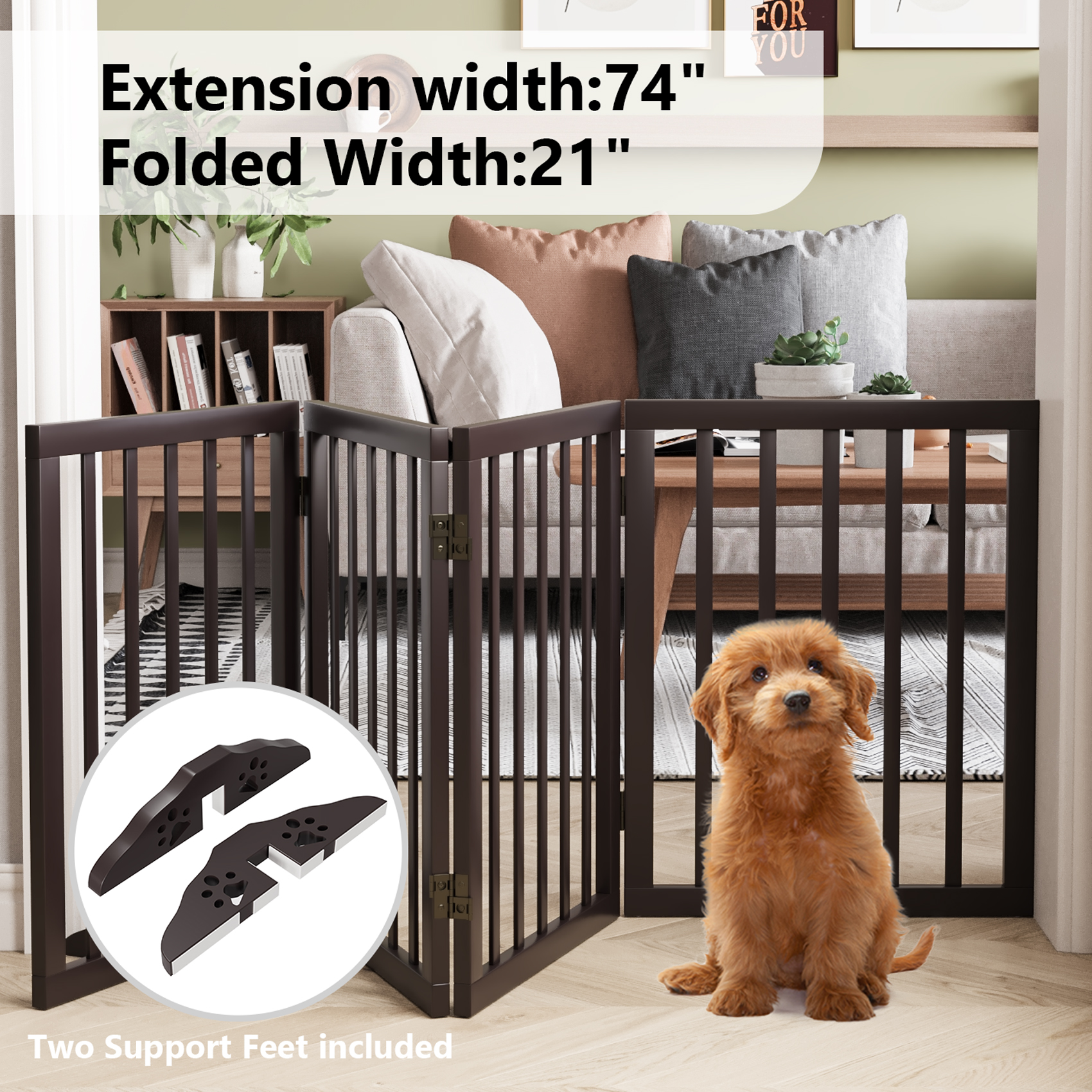 White Pet Gate - 3 Panel Wooden Hearts Design Dog Gate - Freestanding ...