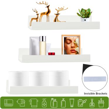JPND 36 inch Wooden Floating Wall Shelf with Invisible Brackets Set of ...
