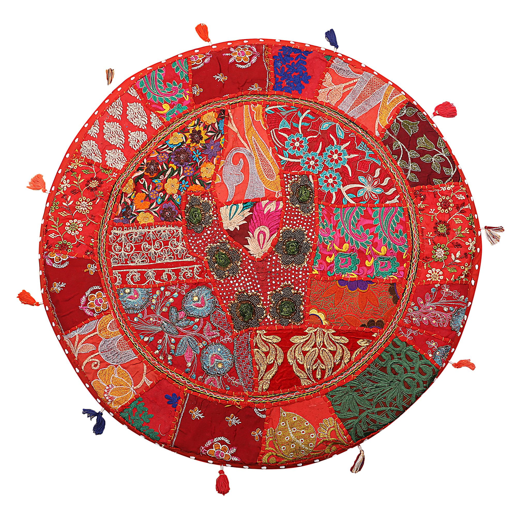 Stylo Culture Ethnic Round Throw Pillow Covers For Couch Vintage Patchwork Floor Cushion Cover ...