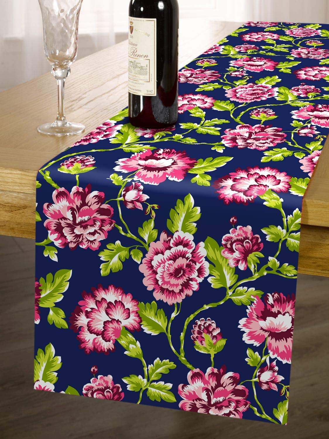Decozen Blossom Runner Whiteout Print 1 13"x71" Blue Floral Print Table ...