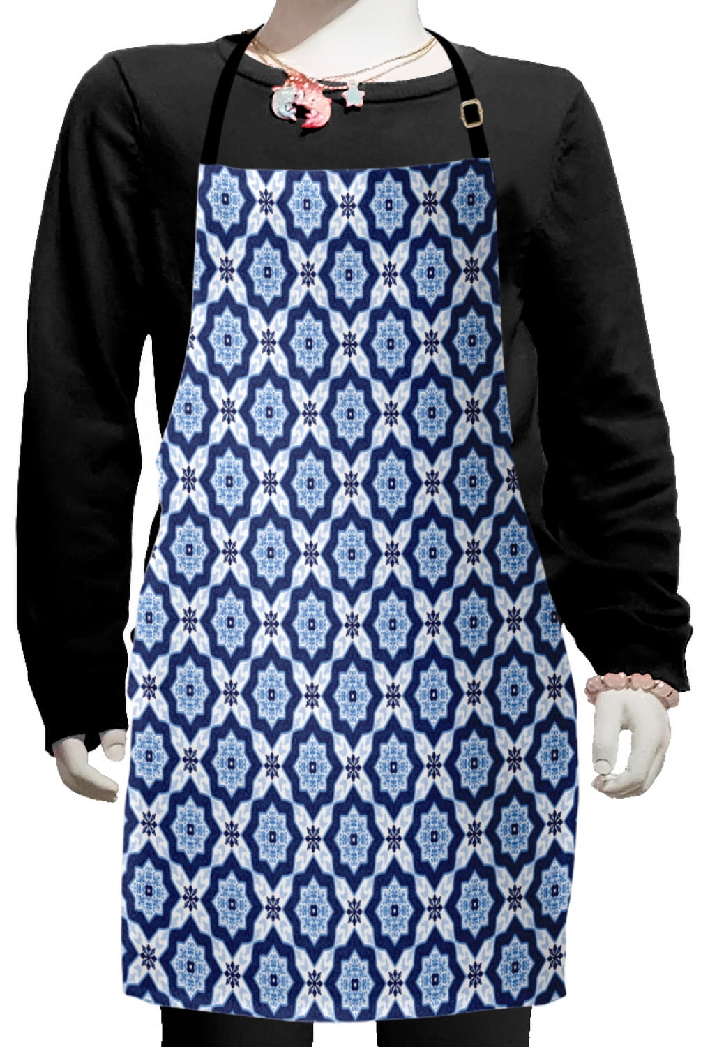 Indigo Kids Apron, Oriental Moroccan Tiles Like Image Floral Details ...