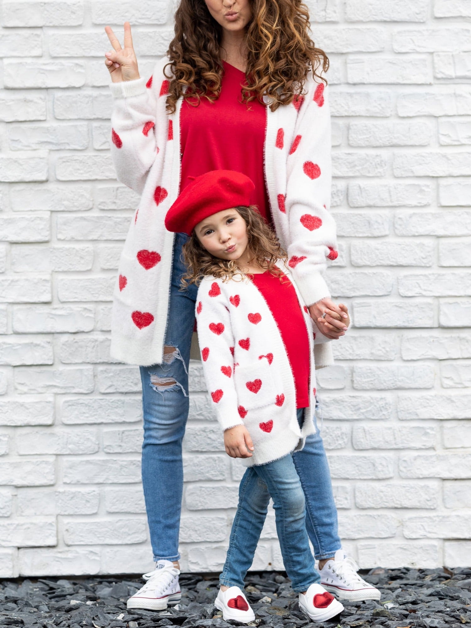 Gwiyeopda Family Matching Long Sleeve Open Front Long Cardigan Sweater ...