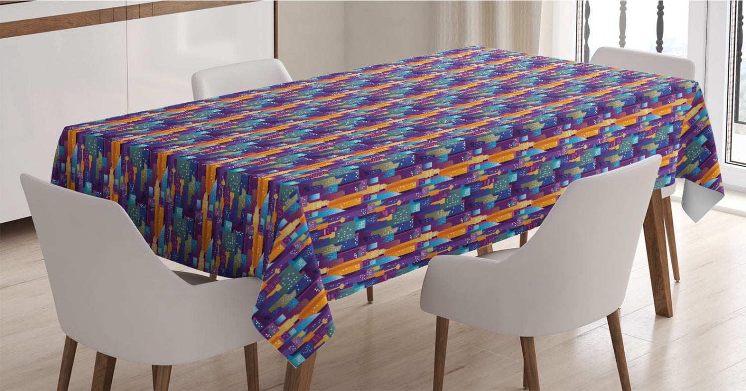 Colorful Tablecloth, Modern Buildings Big Town Skyscrapers Cityscape ...