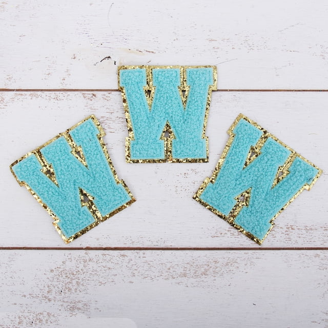 3 Pack Chenille Iron On Glitter Varsity Letter "W" Patches - Blue ...