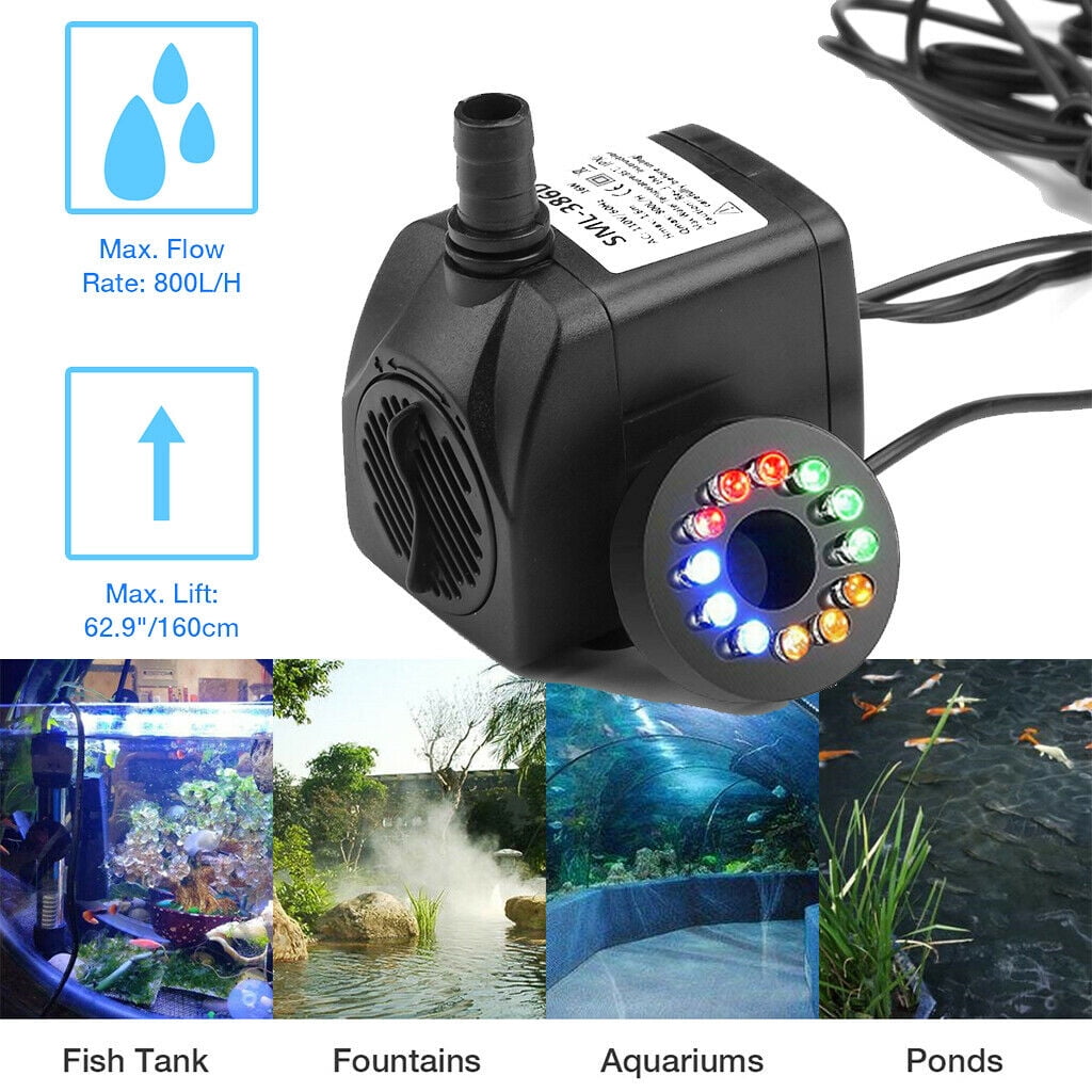 Fountain Pump Submersible with LED Light Adjustable Water Flow for ...