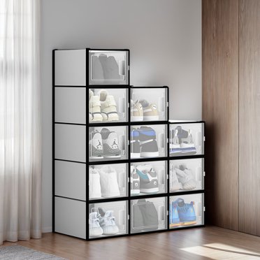 Jakmean X-Large Organized Plastic Shoe Storage Box, Stackable Shoe Rack ...