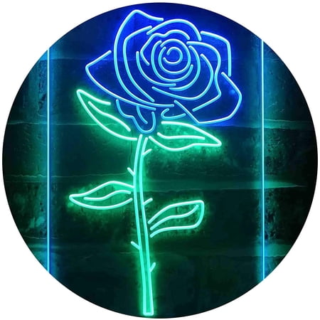 Rose Flower Room Dual Color LED Neon Sign Green & Blue 8.5" x 12 ...